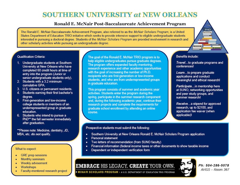TRIO Ronald E McNair Post Baccalaureate Achievement Program Southern